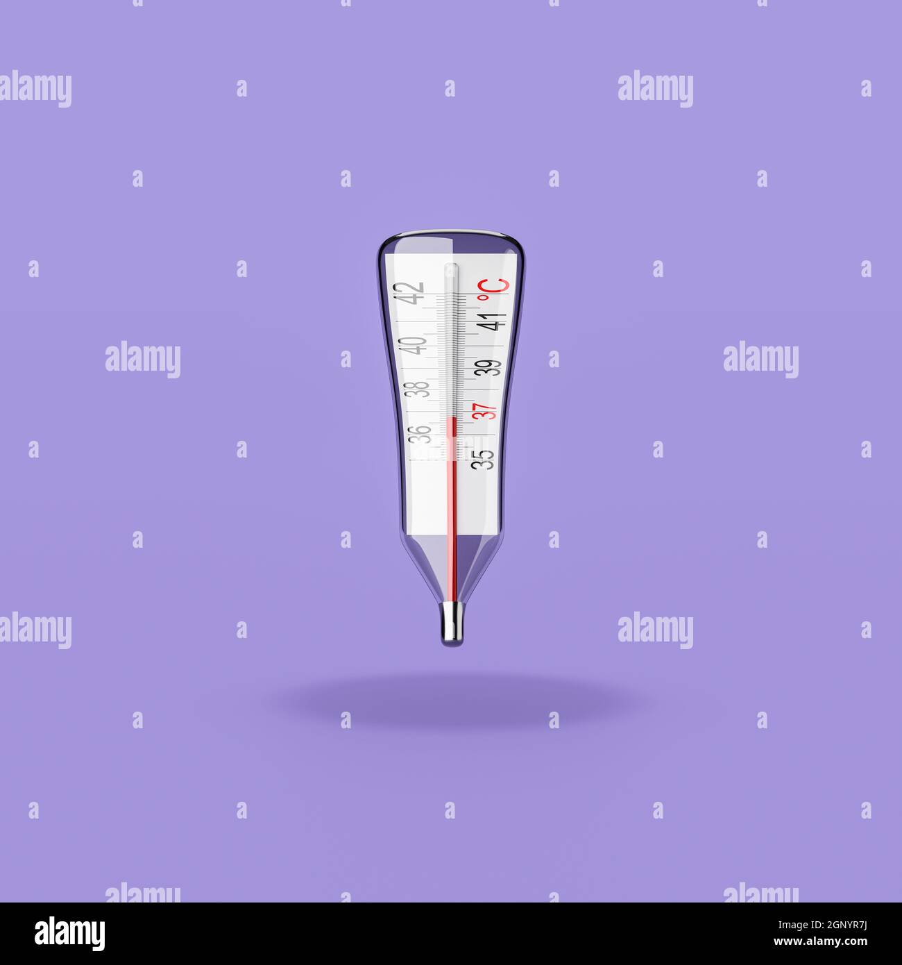 Funny Clinical Thermometer on Flat Purple Background with Shadow 3D ...