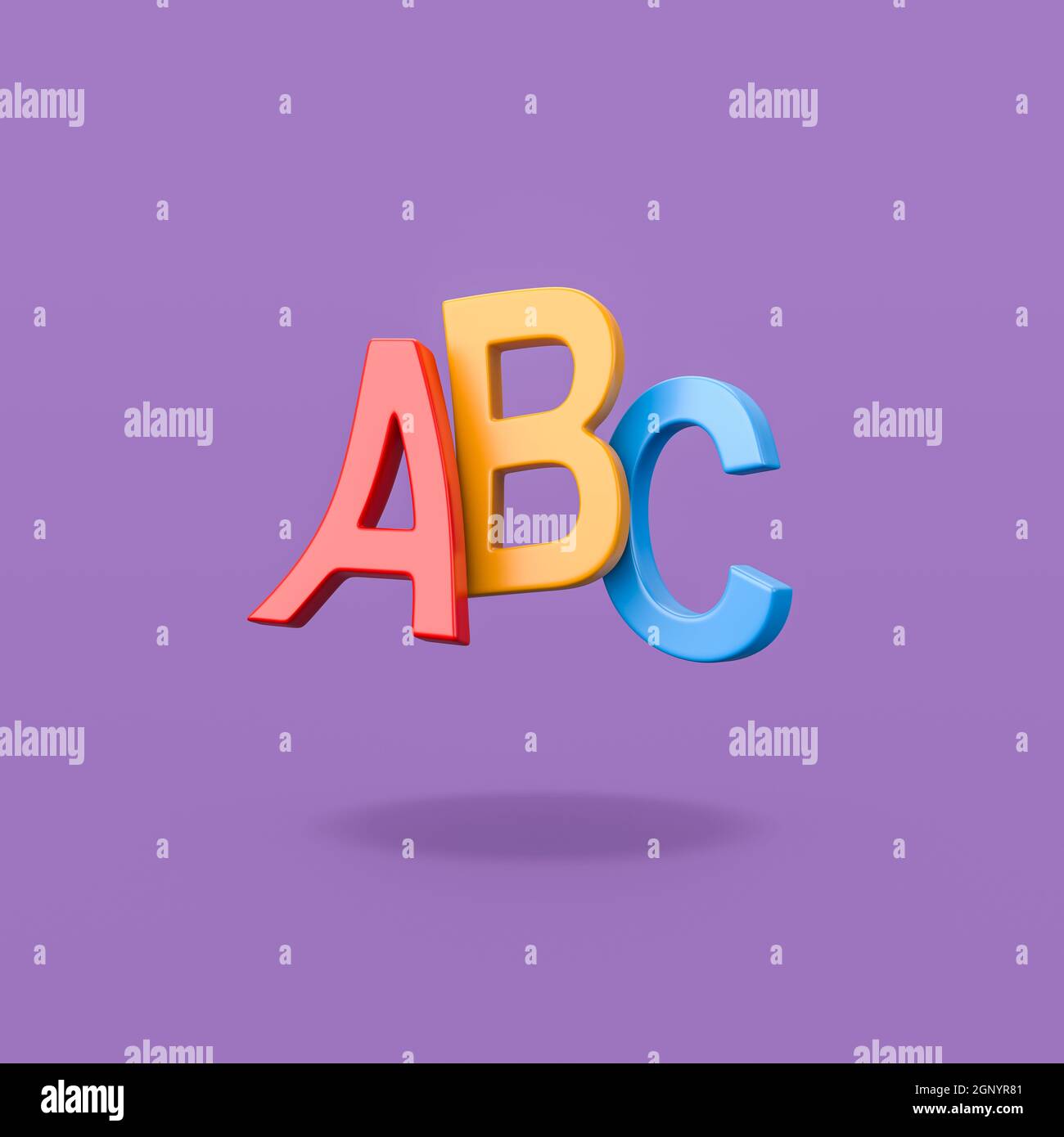Colorful ABC Funny Text Shape on Flat Purple Background with Shadow 3D ...