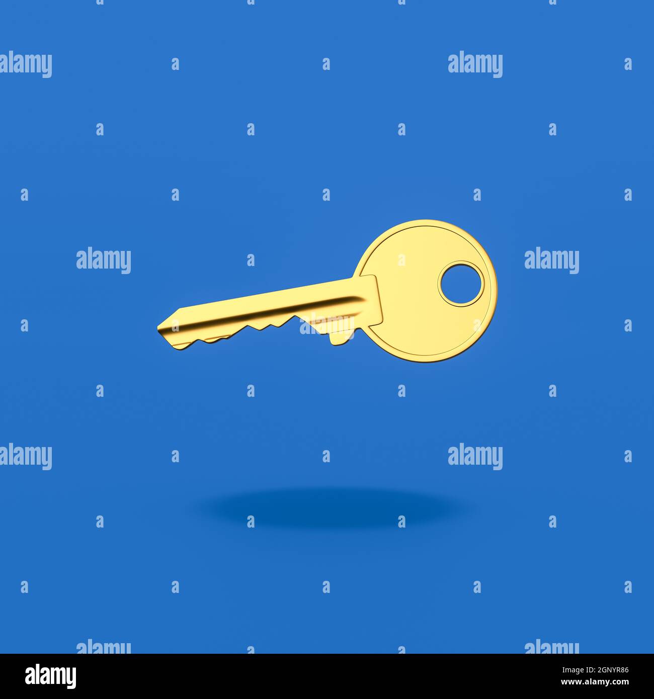 One Single Yellow Key on Flat Blue Background with Shadow 3D ...