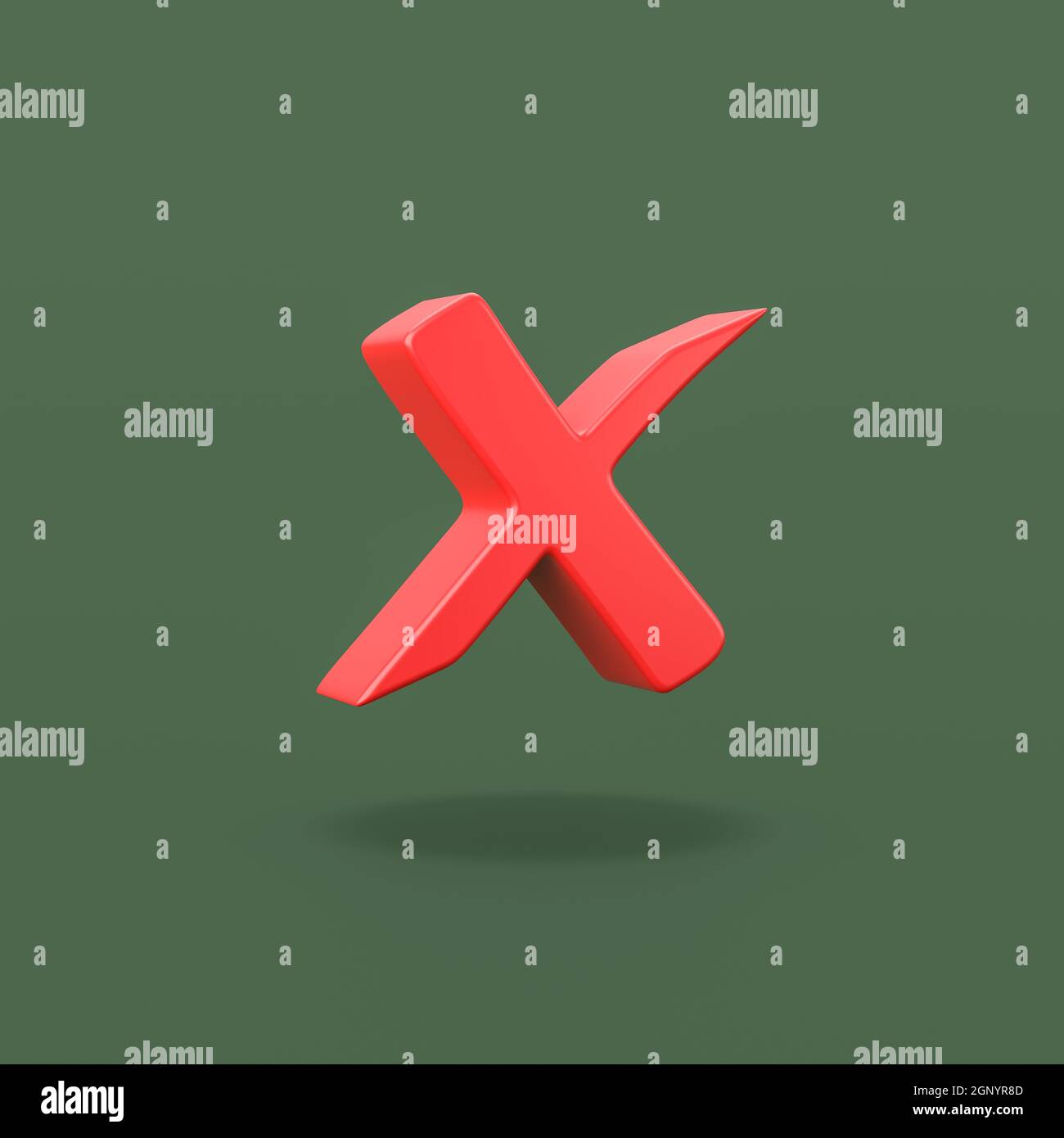 Red Deny Mark on Flat Green Background with Shadow 3D Illustration ...