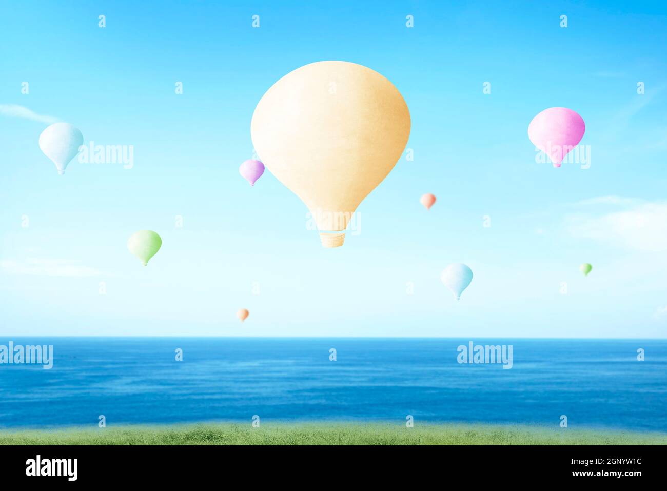 Colorful air balloon flying with blue sky background Stock Photo - Alamy