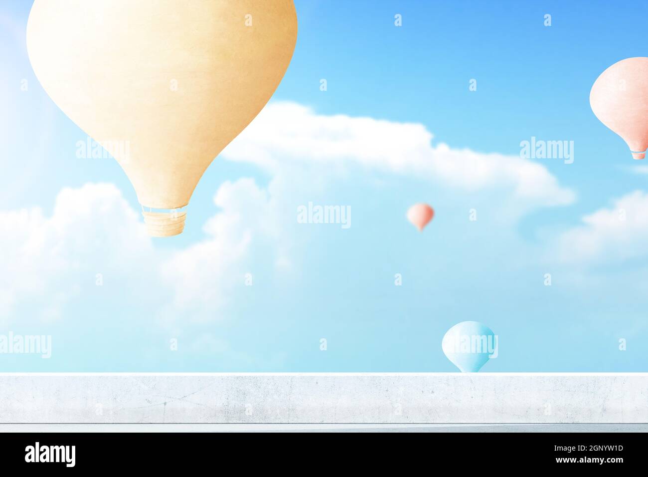 Colorful air balloon flying with blue sky background Stock Photo - Alamy