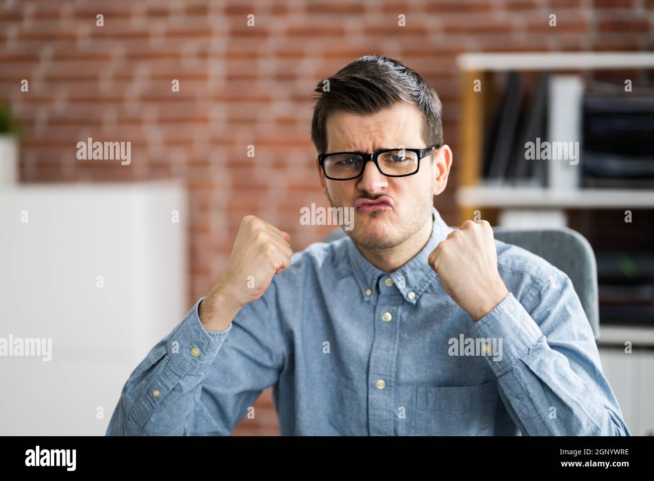 Workplace Quarrel. Angry Looking Man In Video Conference Stock Photo ...