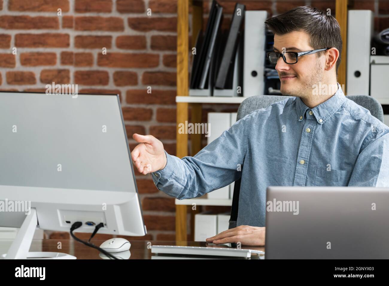 Virtual Personal Assistant Man Making Video Conference Call Stock Photo ...
