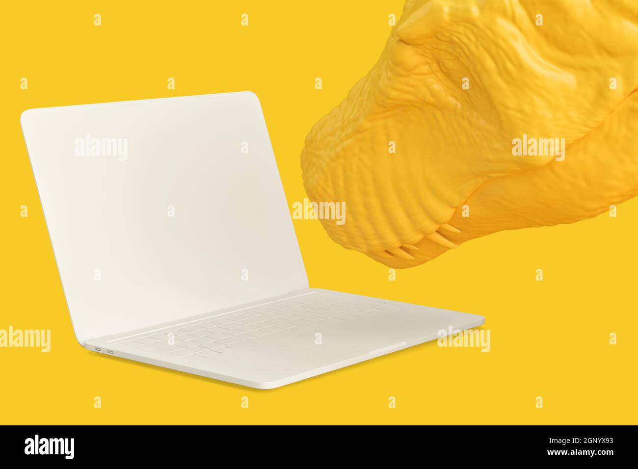 Close-up of T-rex with laptop. Technology concept. 3D rendering Stock ...