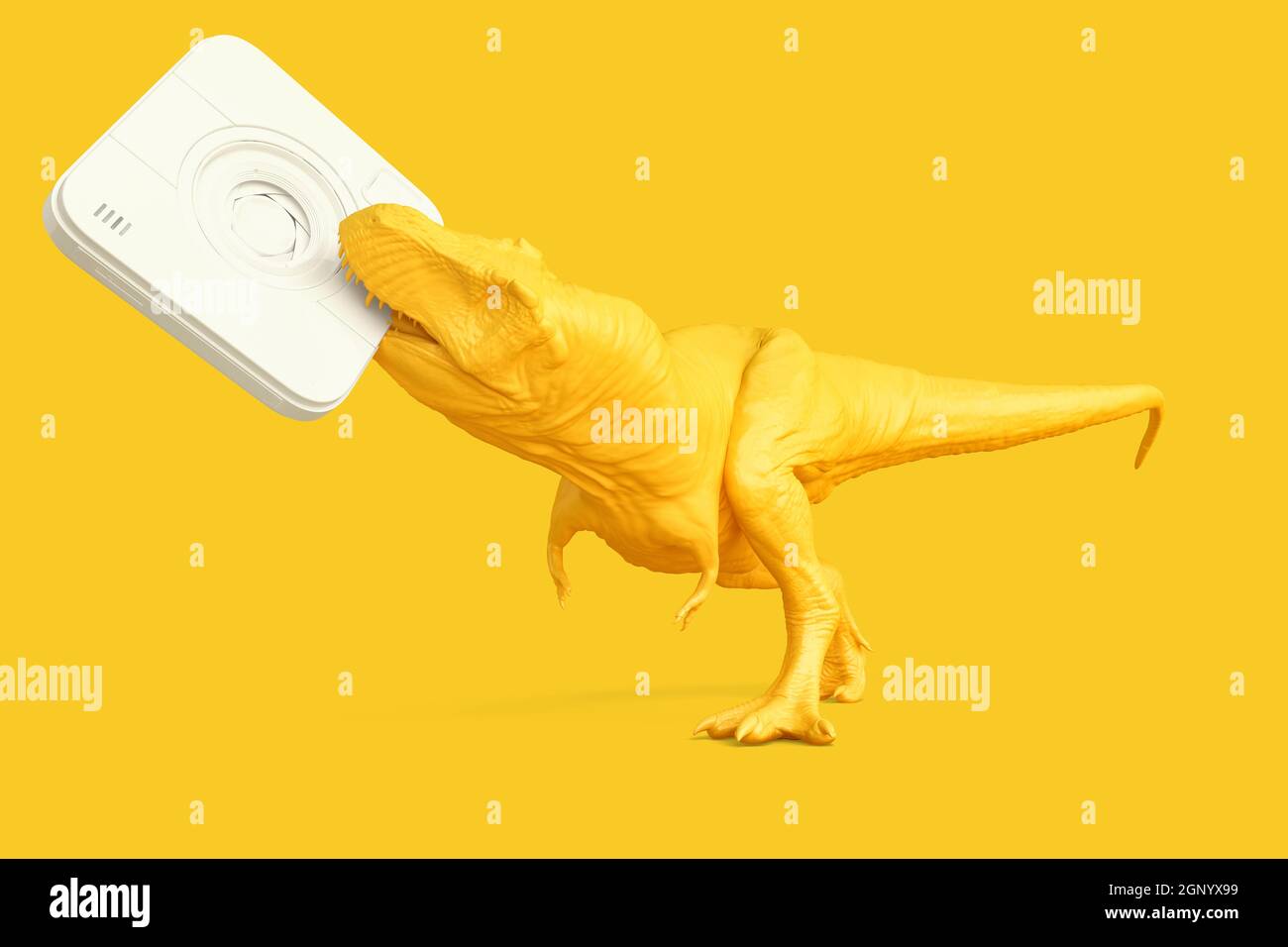 T-rex with instant camera. Technology concept. 3D rendering Stock Photo ...