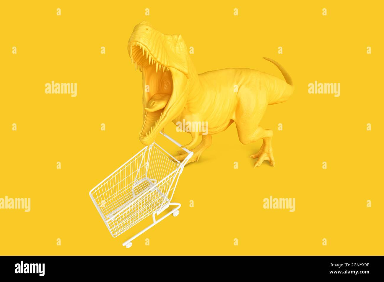 T-rex with shopping cart. Retail shopping concept. 3D rendering Stock ...