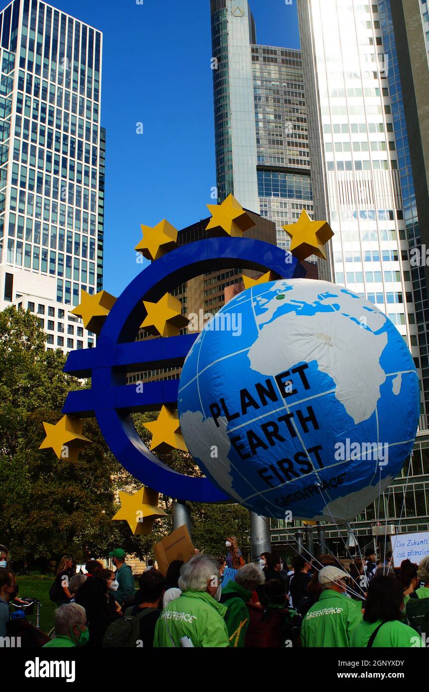 FRANKFURT, GERMANY - Sep 24, 2021: Planet Earth balloon by Greenpeace ...