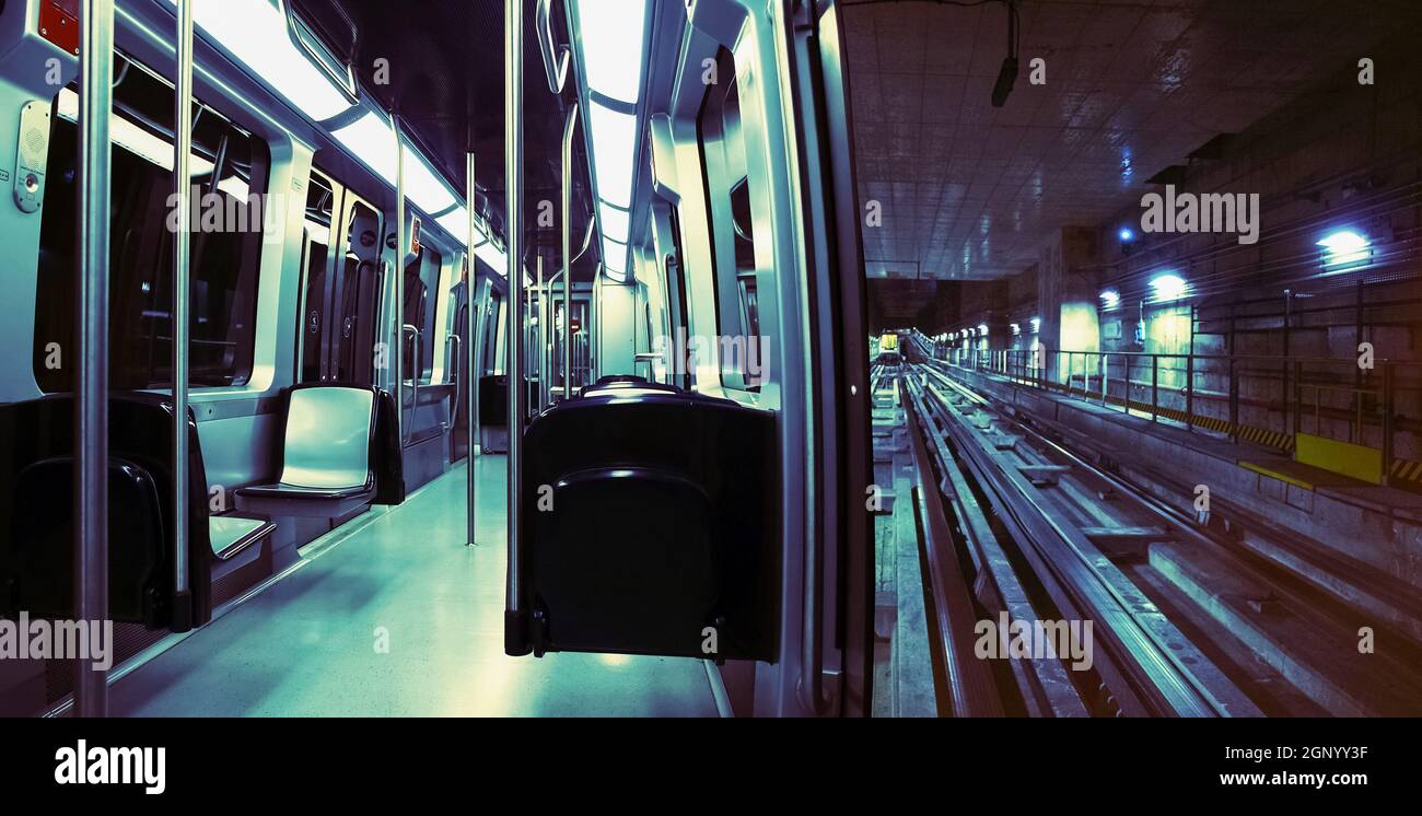 cross section of a subway train section showing carriage and tracks ...