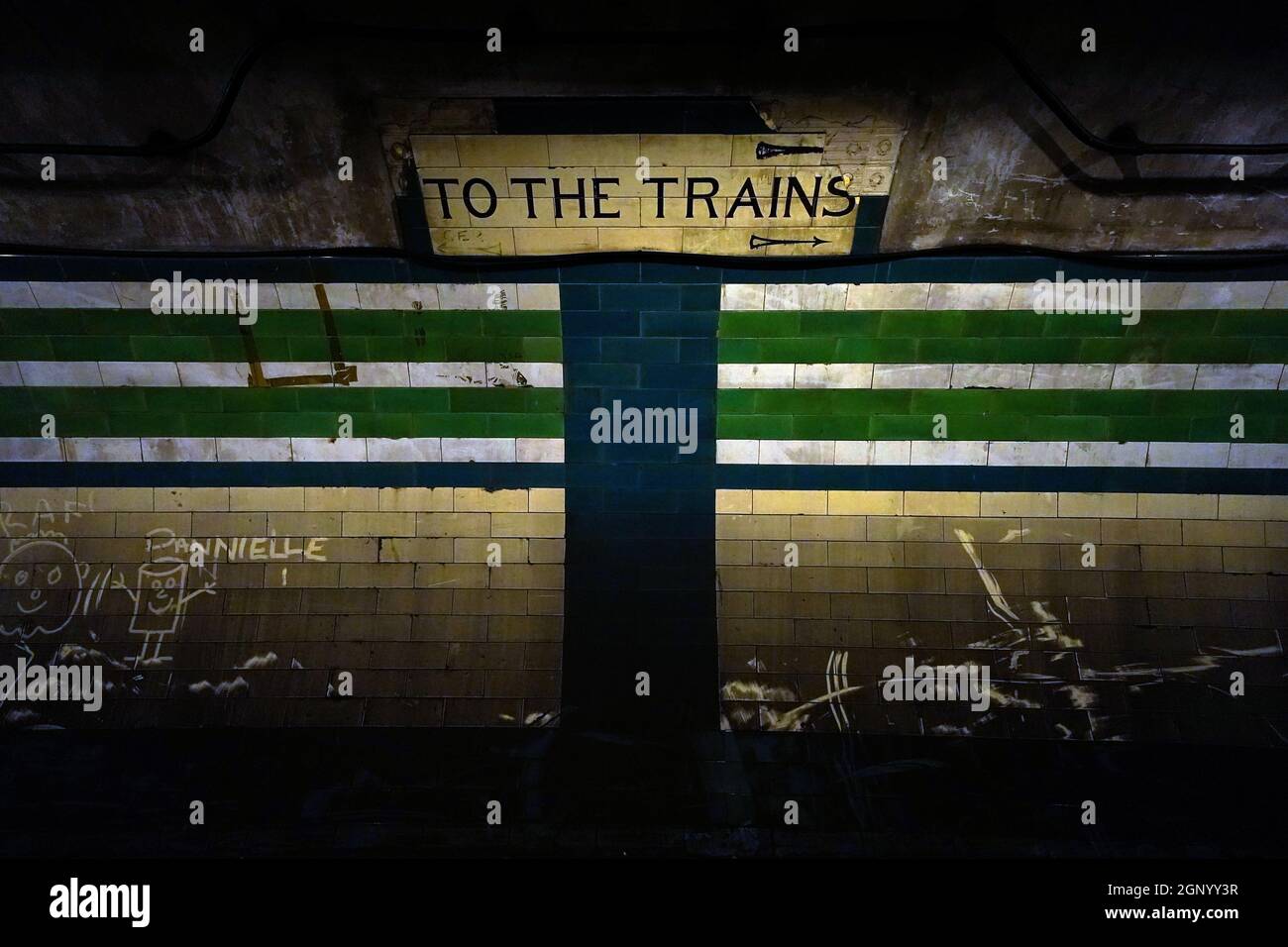 Detail of a disused sign during a tour at the Piccadilly Circus disused ...