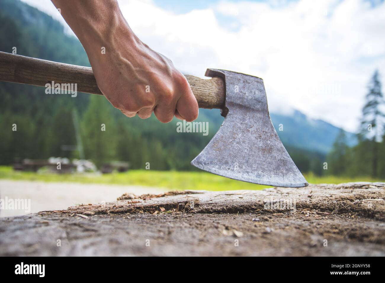 Hand holding axe hi-res stock photography and images - Alamy