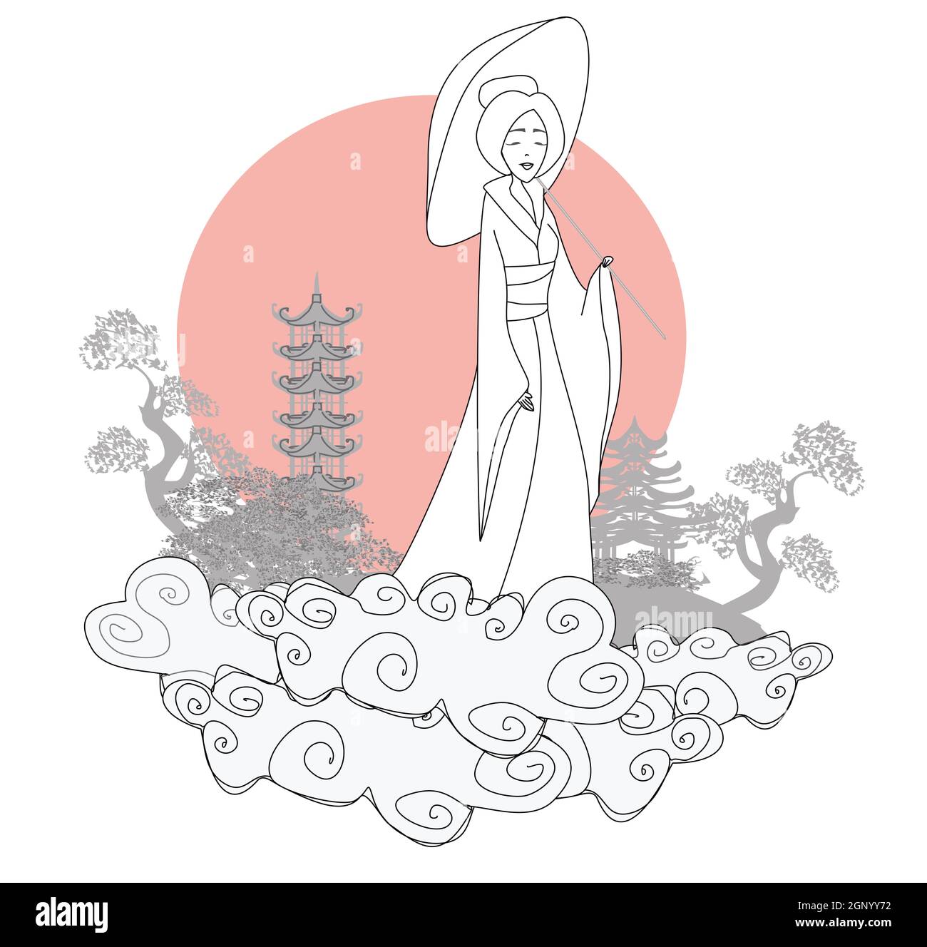 beautiful geisha with an umbrella Stock Photo - Alamy