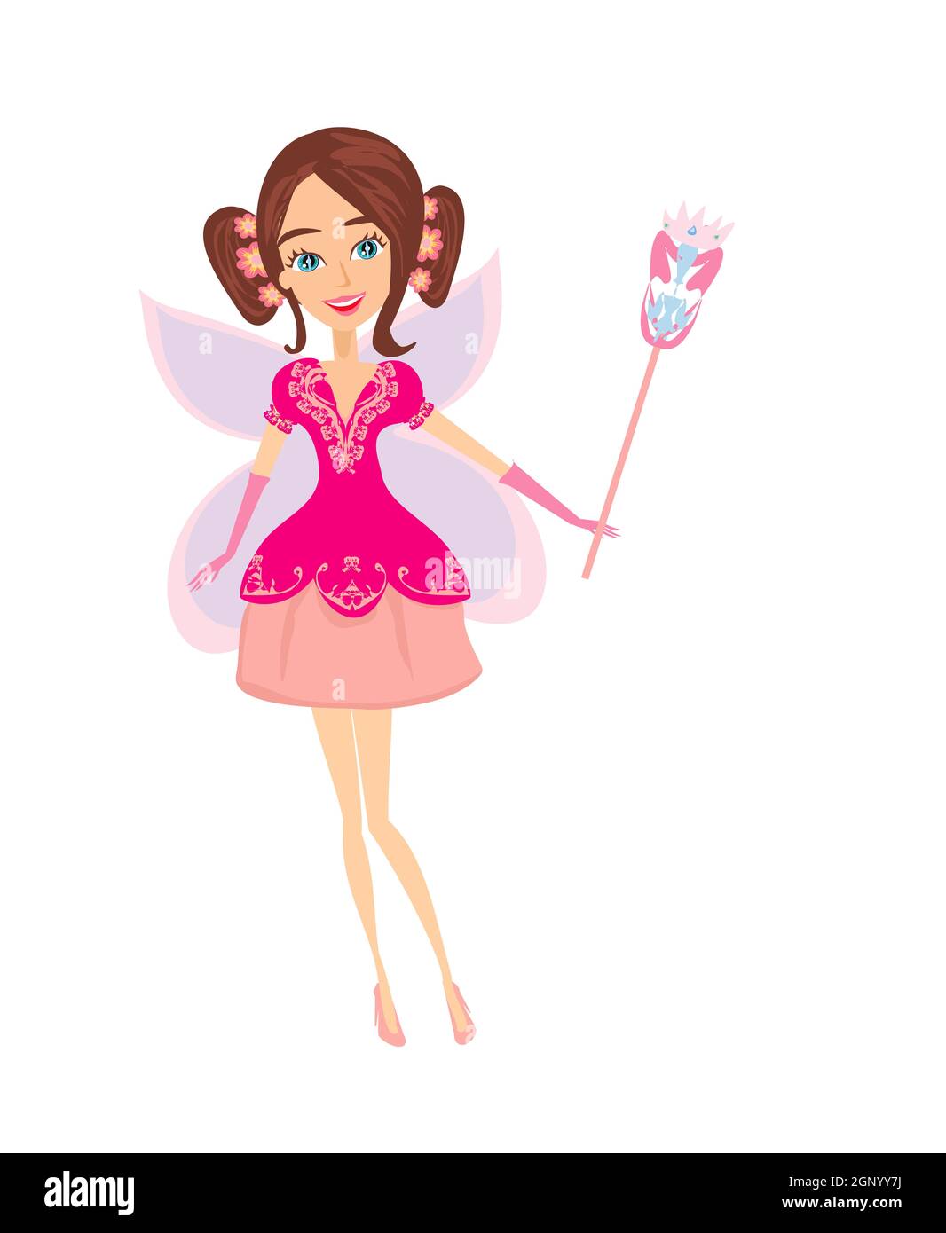Beautiful fairy with magic wand - isolated illustration Stock Photo - Alamy