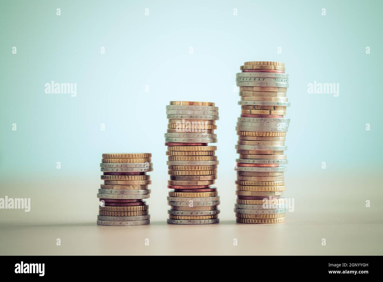 Coins stacked on each other, close up picture, money concept Stock ...