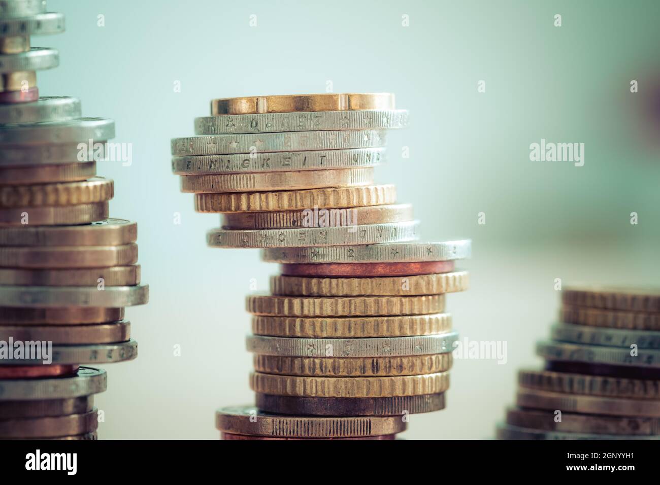 Coins stacked on each other, close up picture, market crisis and ...