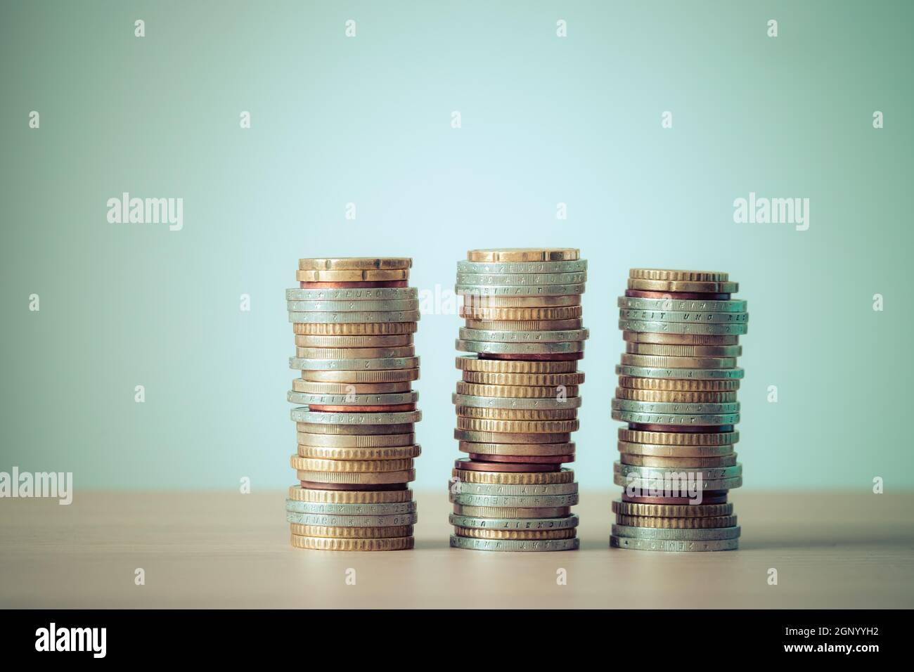 Coins stacked on each other, close up picture, money concept Stock ...