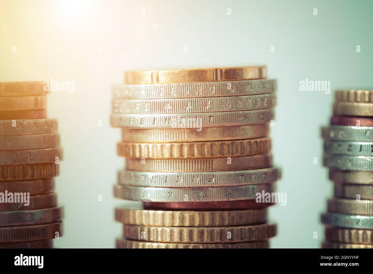 Coins stacked on each other, close up picture, money concept Stock ...