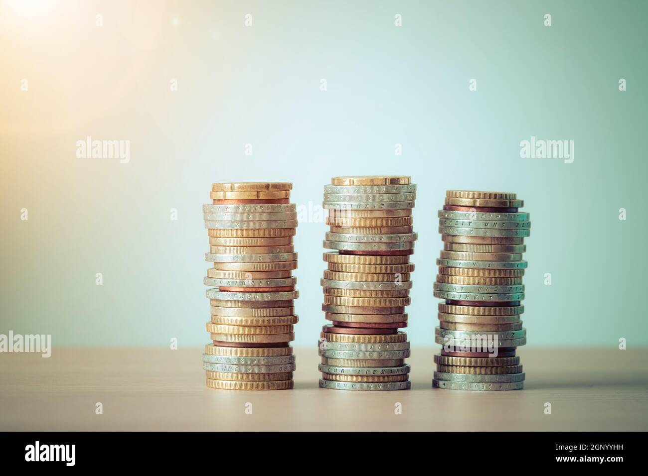 Coins stacked on each other, close up picture, money concept Stock ...