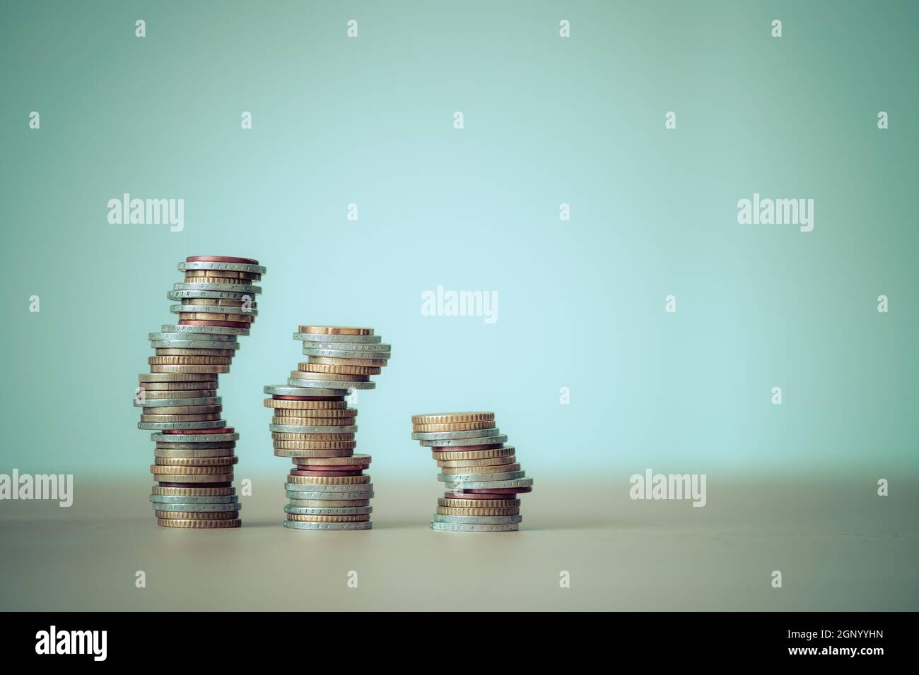 Coins stacked on each other, close up picture, market crisis and ...