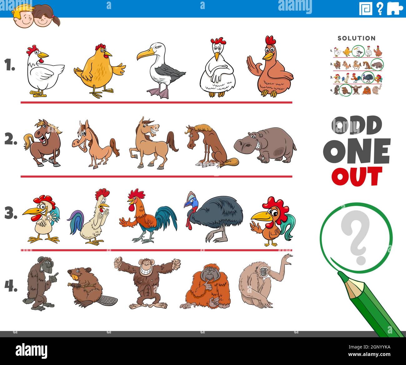 odd one out picture game with animal characters Stock Vector Image ...