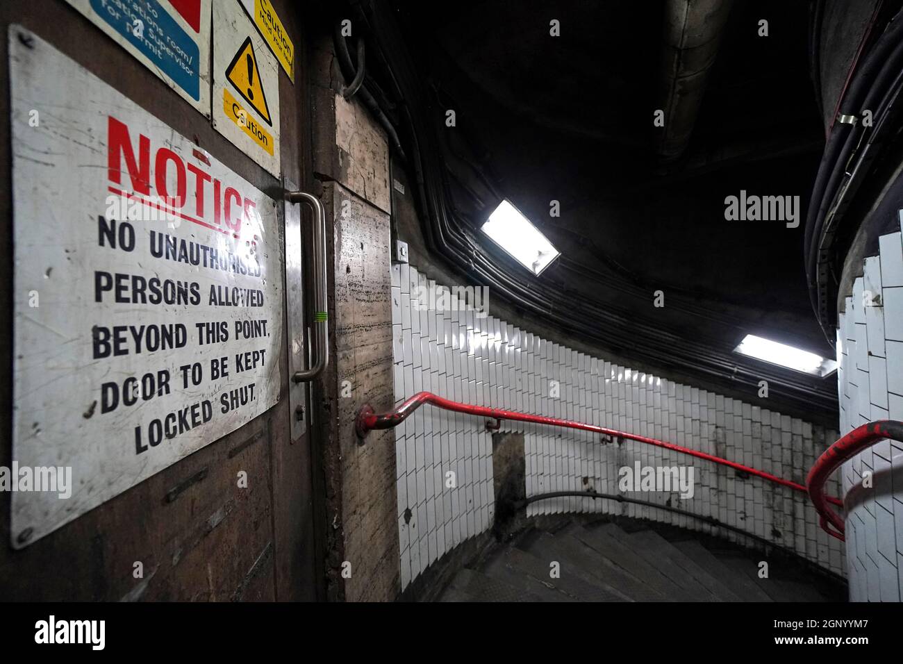 A disused staircase during a tour at the Piccadilly Circus disused tube ...