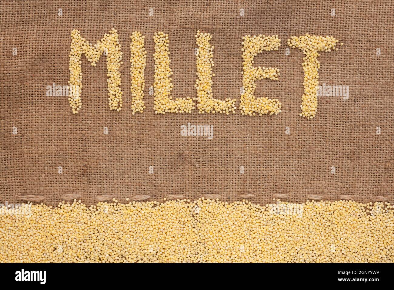 Word millet written on burlap , background Stock Photo - Alamy