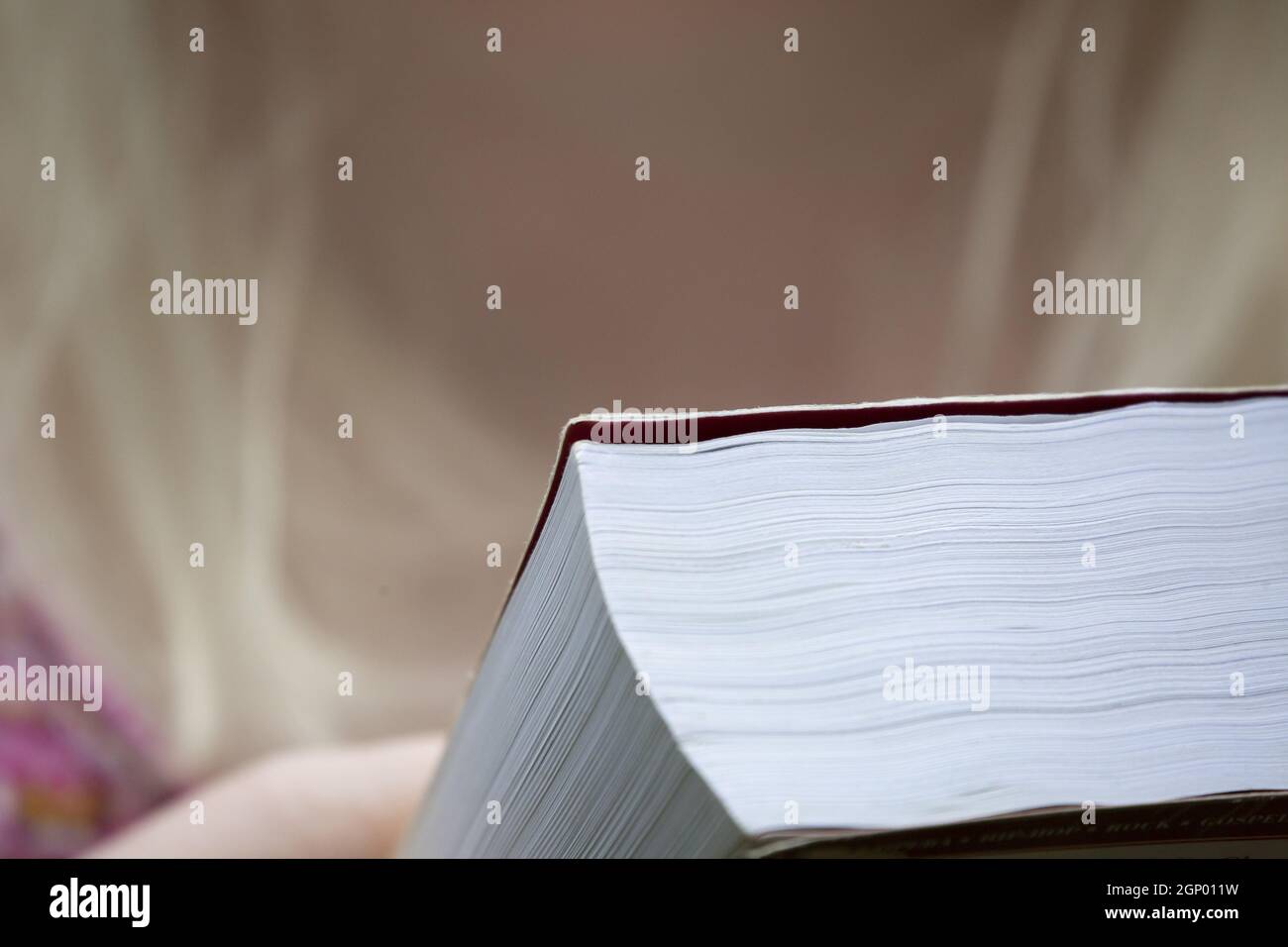 Woman holding a closed book outside in nature Stock Photo - Alamy