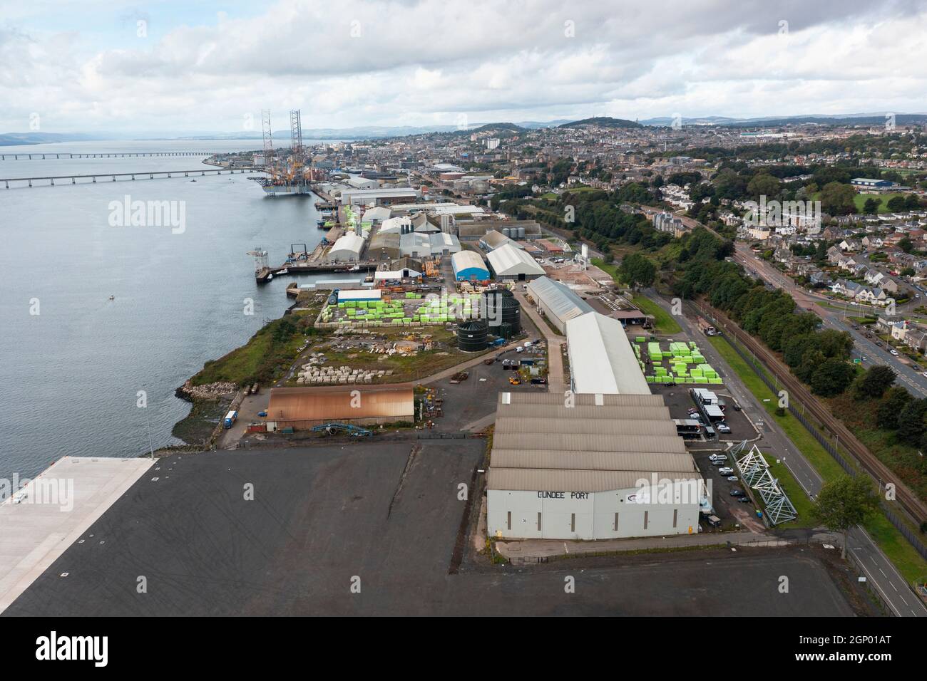 Dundee, Scotland, UK. 28th September 2021. Aerial view of Port of ...