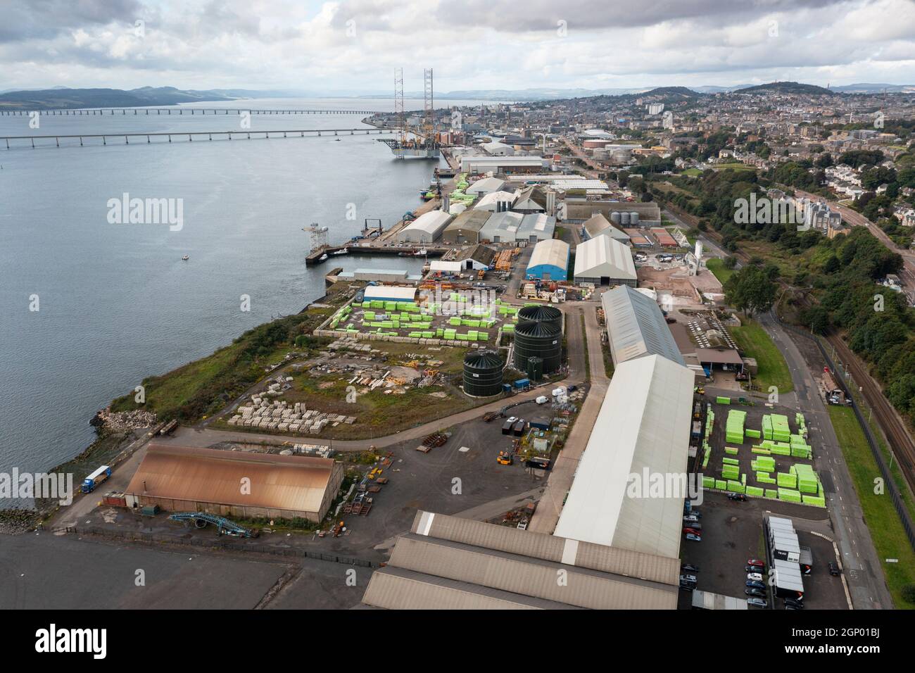 Dundee, Scotland, UK. 28th September 2021. Aerial view of Port of ...