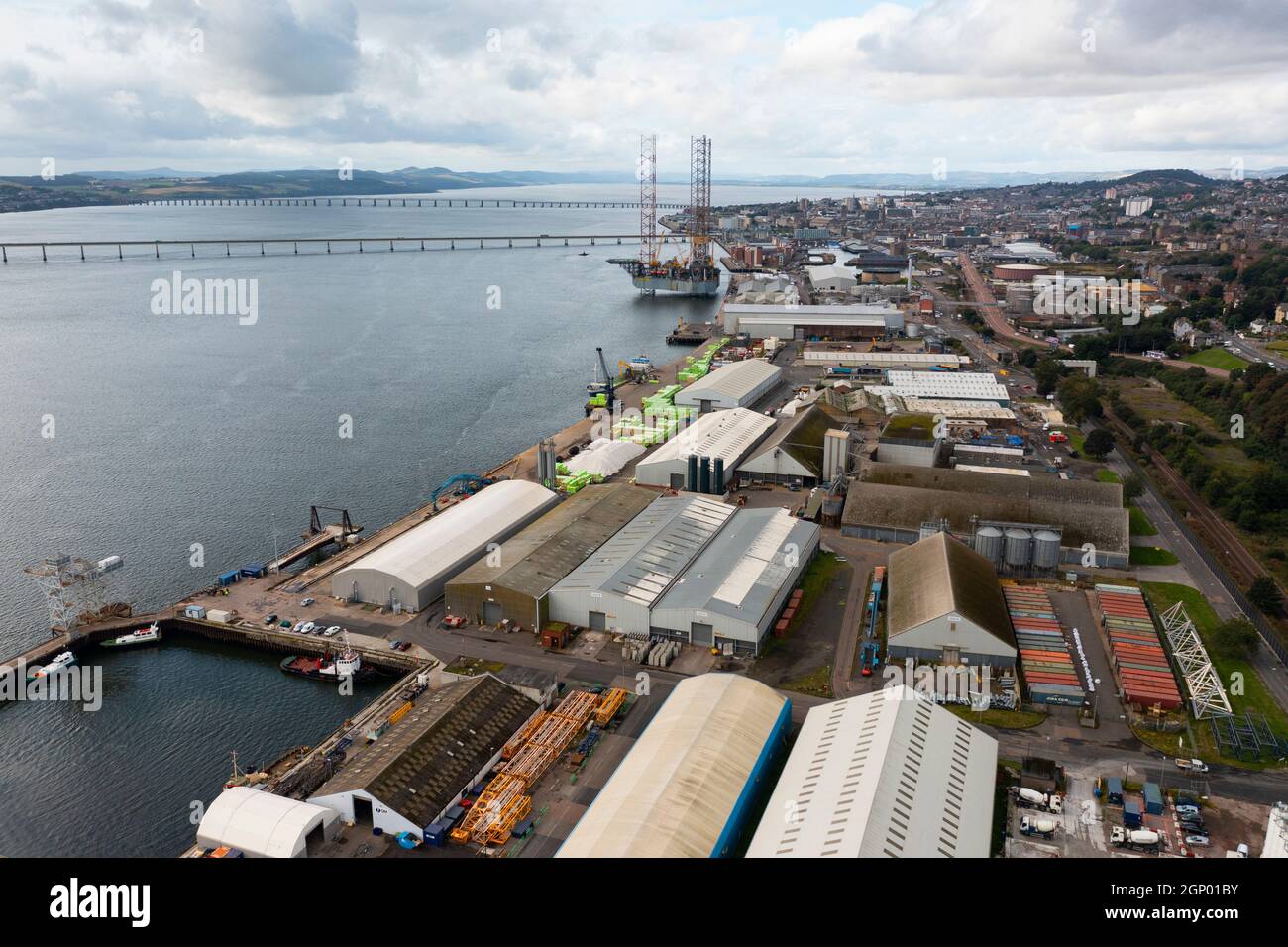 Dundee, Scotland, UK. 28th September 2021. Aerial view of Port of ...