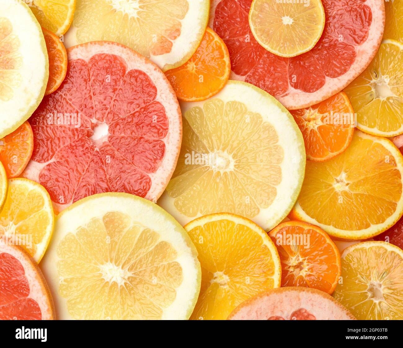 citrus fruits cut into round pieces: orange, grapefruit, lemon ...