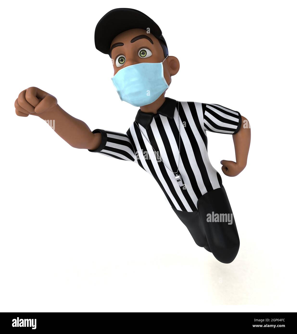 Fun 3D illustration of a black referee with a mask Stock Photo - Alamy