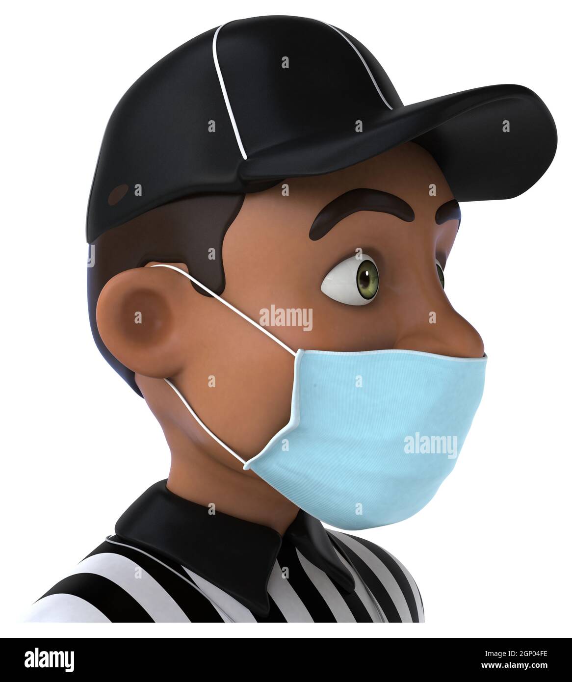 Fun 3D illustration of a black referee with a mask Stock Photo - Alamy
