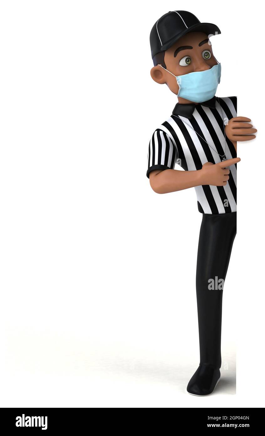 Fun 3D illustration of a black referee with a mask Stock Photo - Alamy