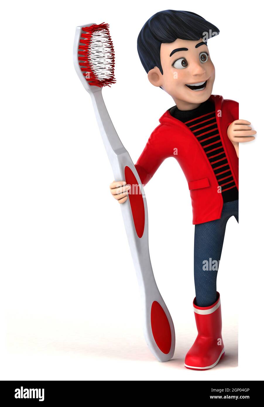 Fun 3D cartoon teenage boy with a toothbrush Stock Photo - Alamy