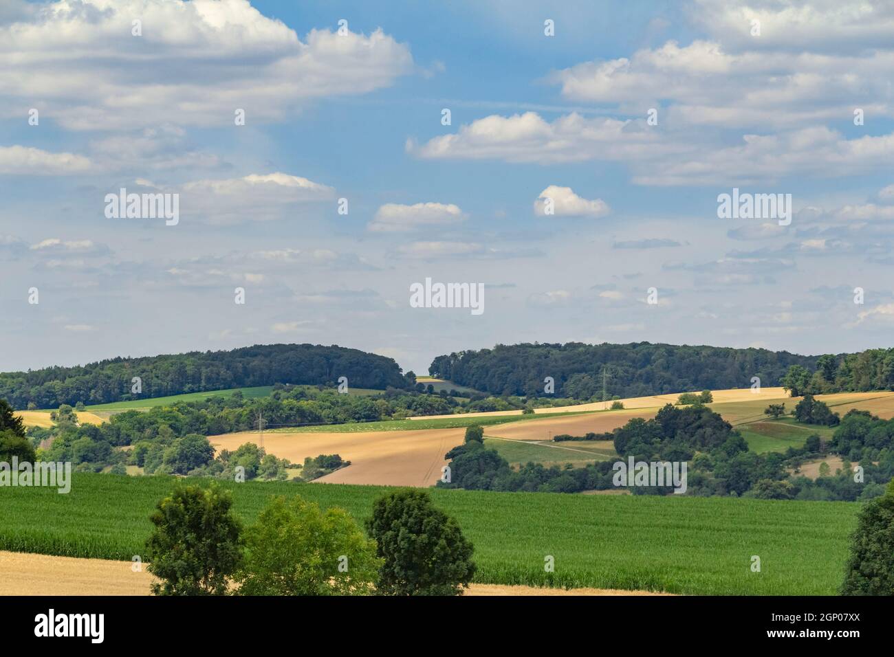 idyllic rural scenery around the Jagst Valley in Hohenlohe, a district ...