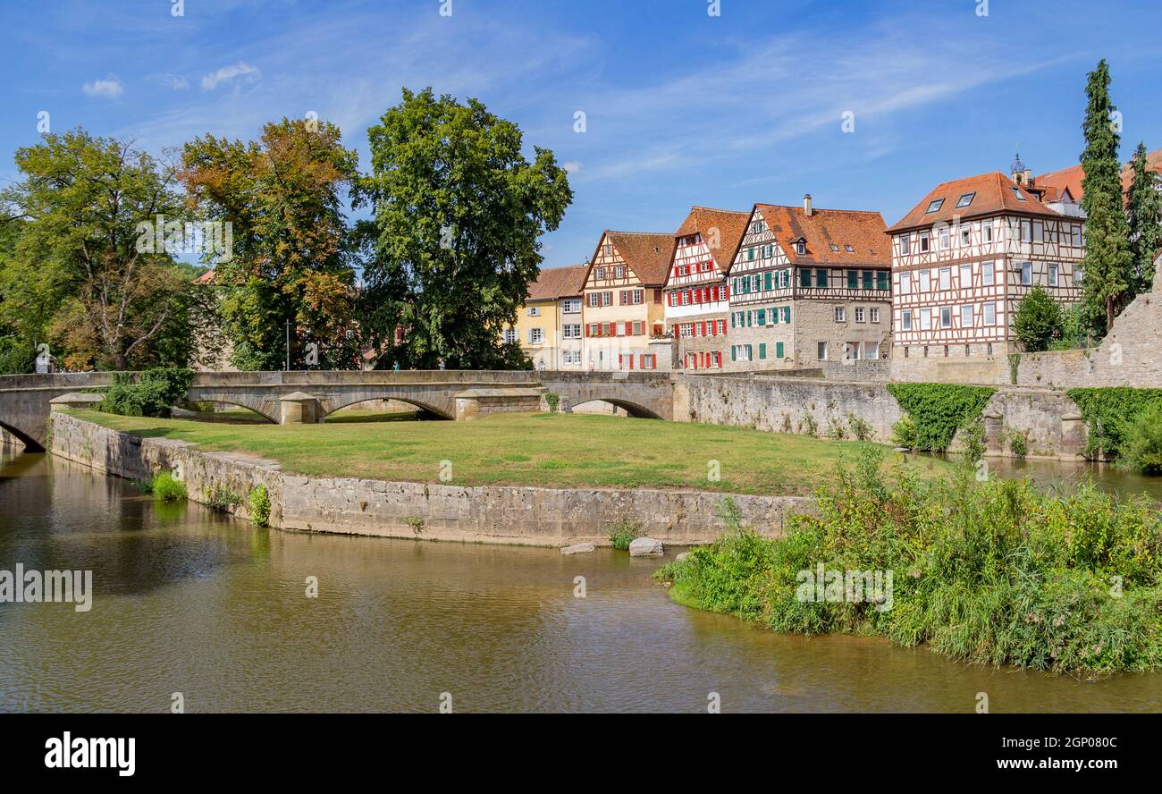 city view of a town named Schwaebisch Hall in Southern Germany at ...