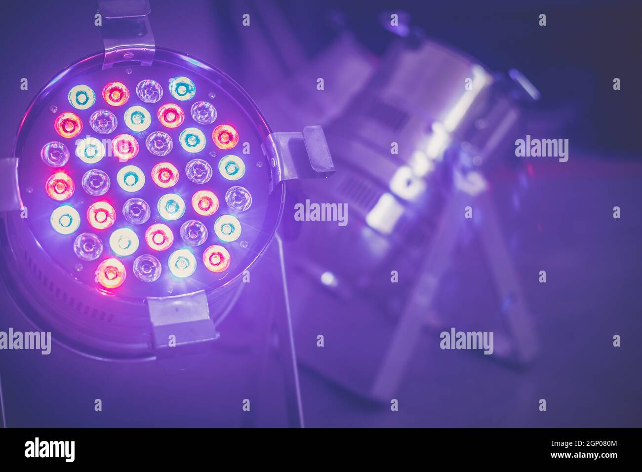 Party lighting: Colorful LED spots on the floor, hall Stock Photo - Alamy