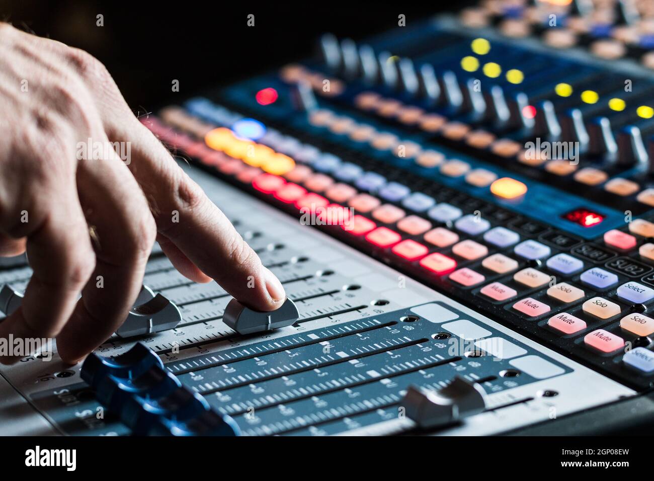 Professional music production in a sound recording studio, mixer desk ...