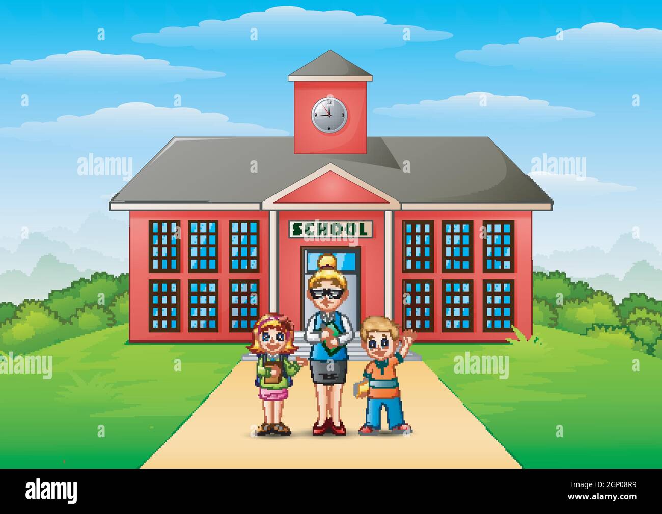 School Building With Students