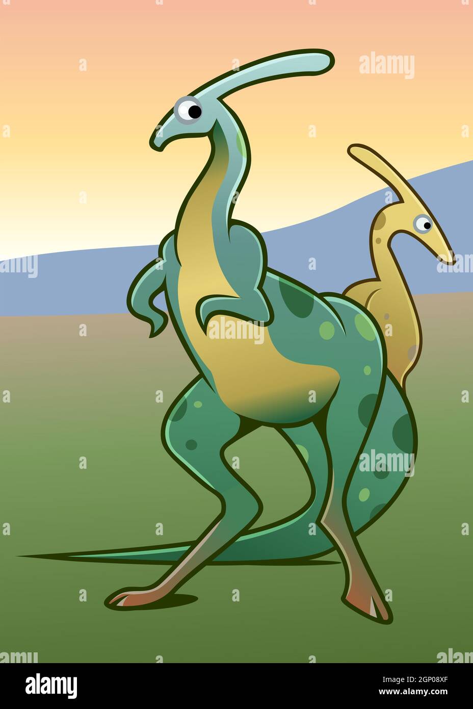 Cartoon-style illustration for kids - Pair of Parasaurolophus Stock ...