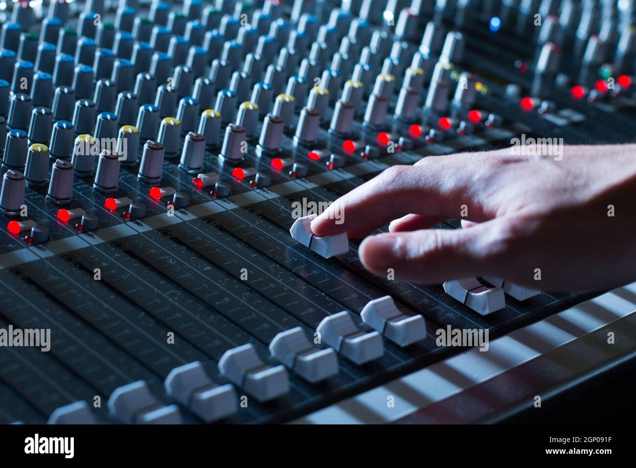 Professional music production in a sound recording studio, mixer desk ...