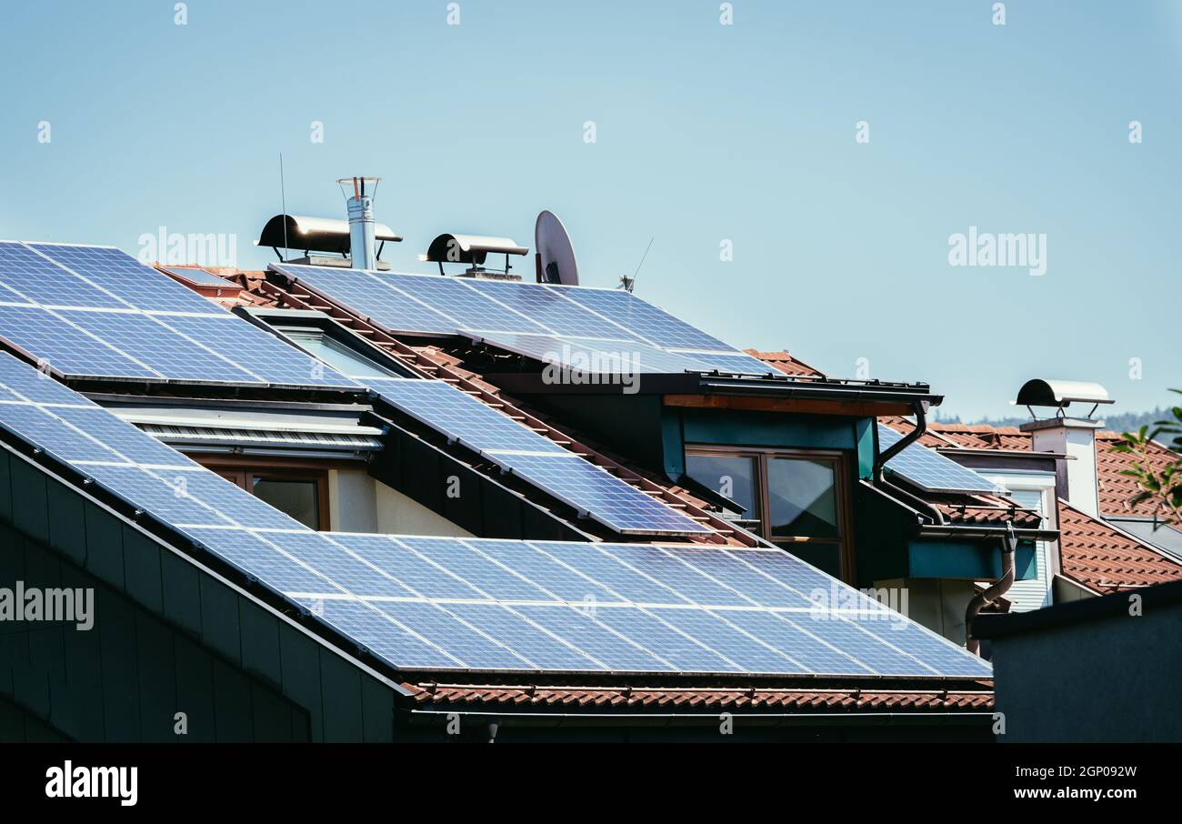 Solar cells on the rooftop of an apartment house Stock Photo - Alamy