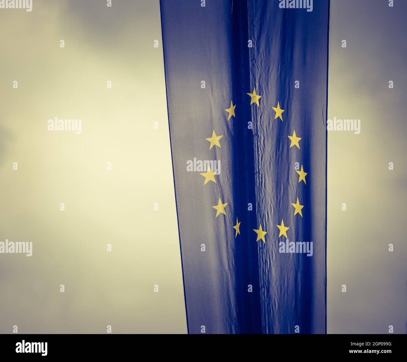 Flag of the European Union on a gloomy, rainy day Stock Photo - Alamy
