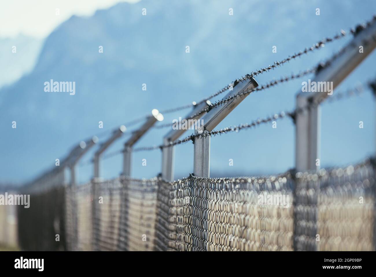 Military fence, demarcate the border, closeup, blurry background Stock ...