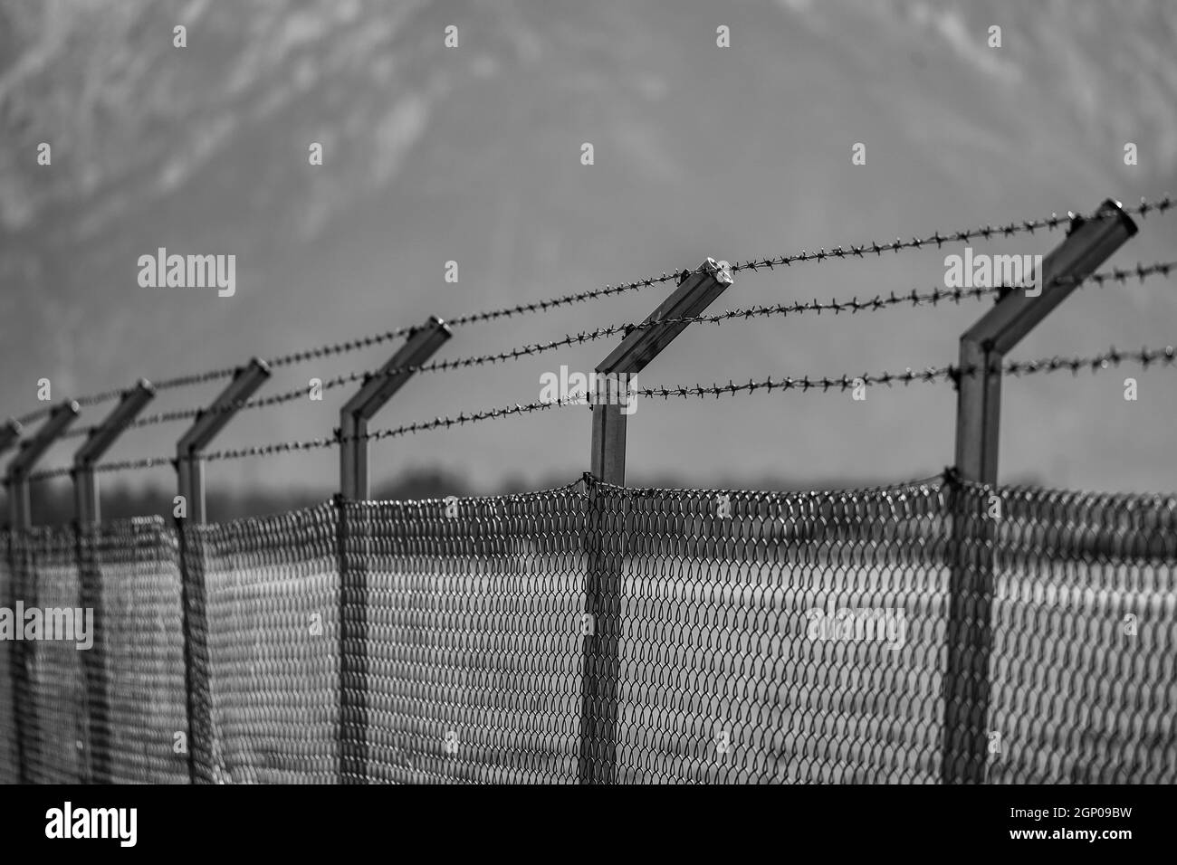 Military fence, demarcate the border, closeup, blurry background Stock ...