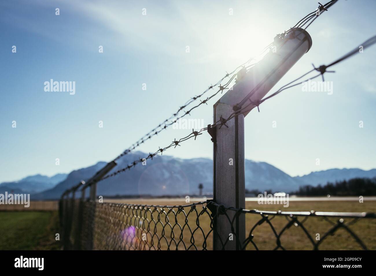 Military fence, demarcate the border, closeup, blurry background Stock ...