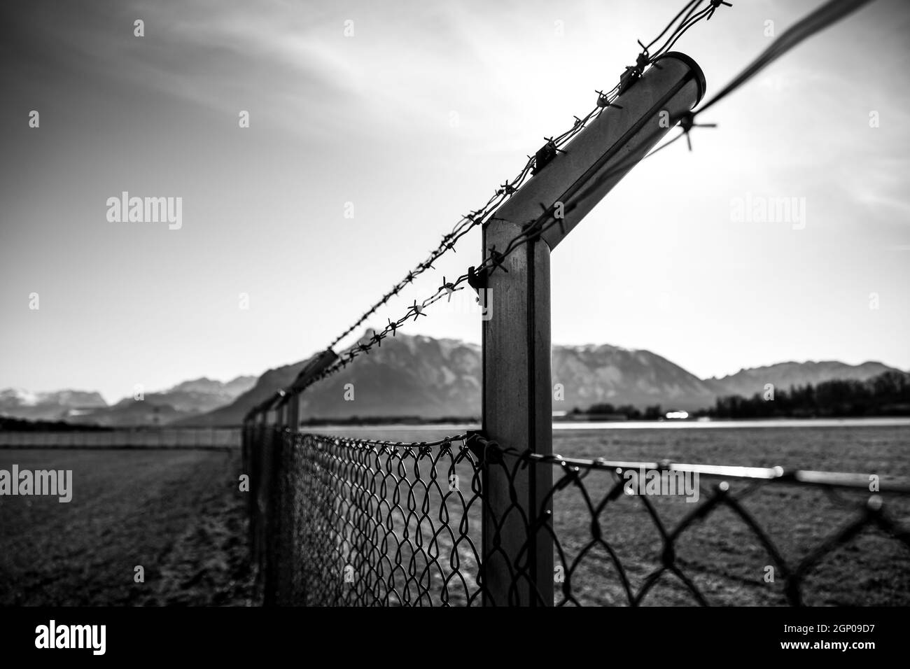 Military fence, demarcate the border, closeup, blurry background Stock ...