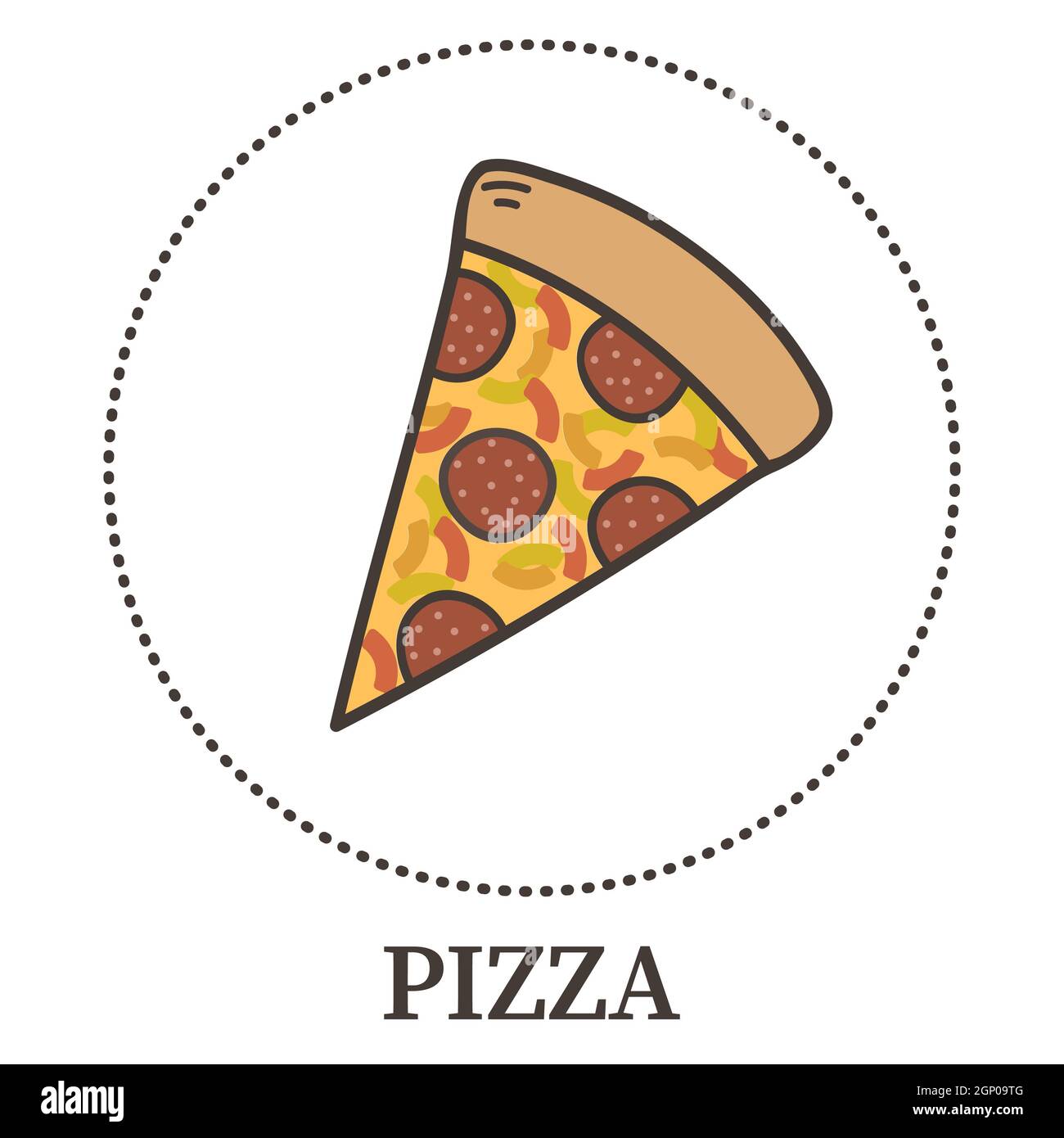 Abstract pizza with pepperoni and different types of sauces and cheese ...