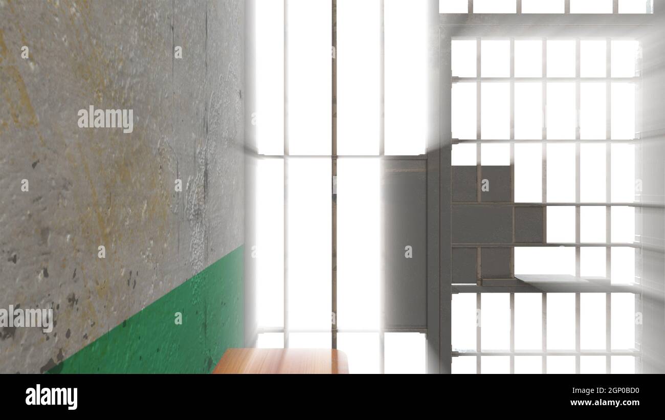 Prison room inside with shine rays, computer generated. 3d rendering ...